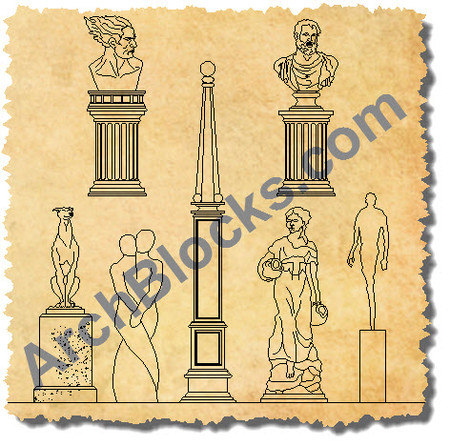 CAD Blocks Statues | AutoCAD Statue Symbols | Landscape Statue Blocks