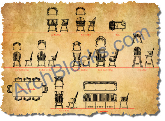 Windsor CAD furniture | Windsor AutoCAD furniture symbols