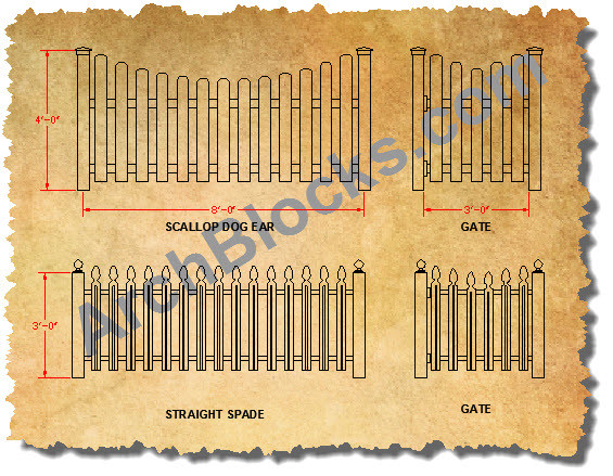 CAD Fence Symbols | AutoCAD Blocks Fences | Wood Fence CAD Synmbols