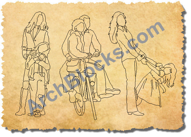 People CAD Symbols | AutoCAD Blocks People Couples with Kids