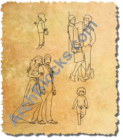 People CAD Symbols | AutoCAD Blocks People Couples with Kids